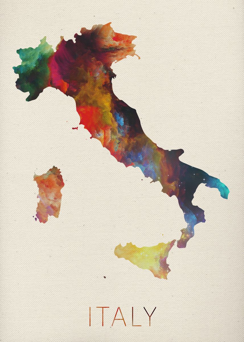 'Watercolor Map of Italy.' Poster, picture, metal print, paint by ...