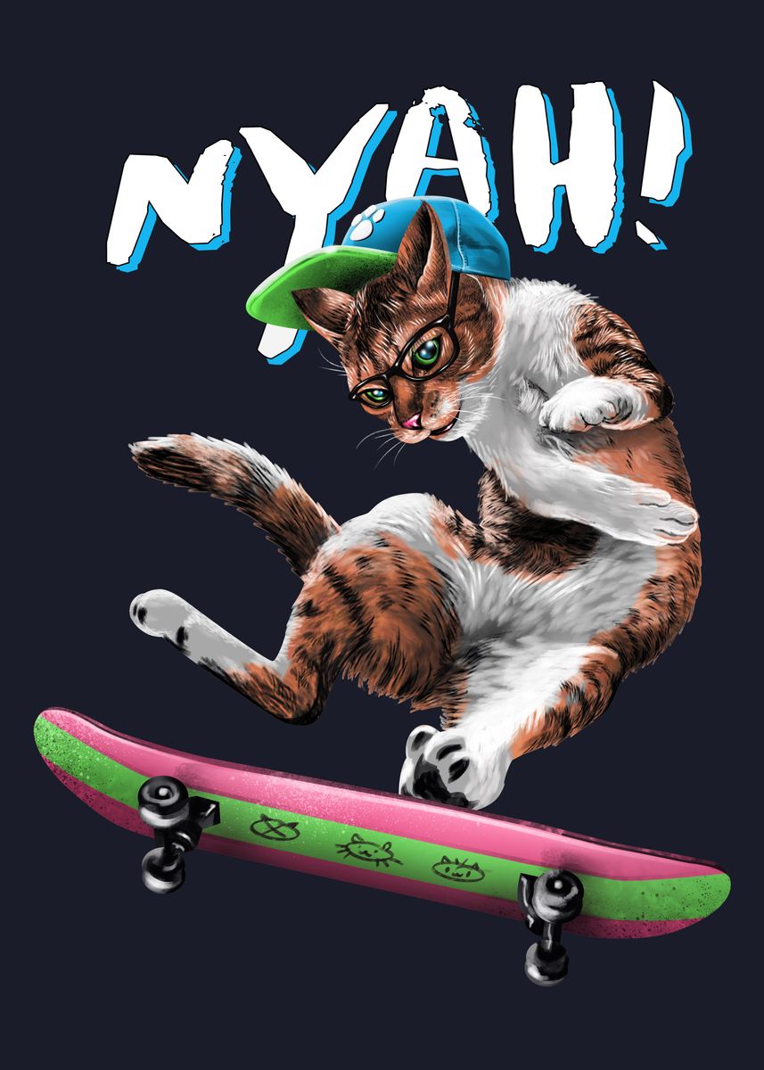 'Cat Flip' Poster, picture, metal print, paint by vp trinidad | Displate