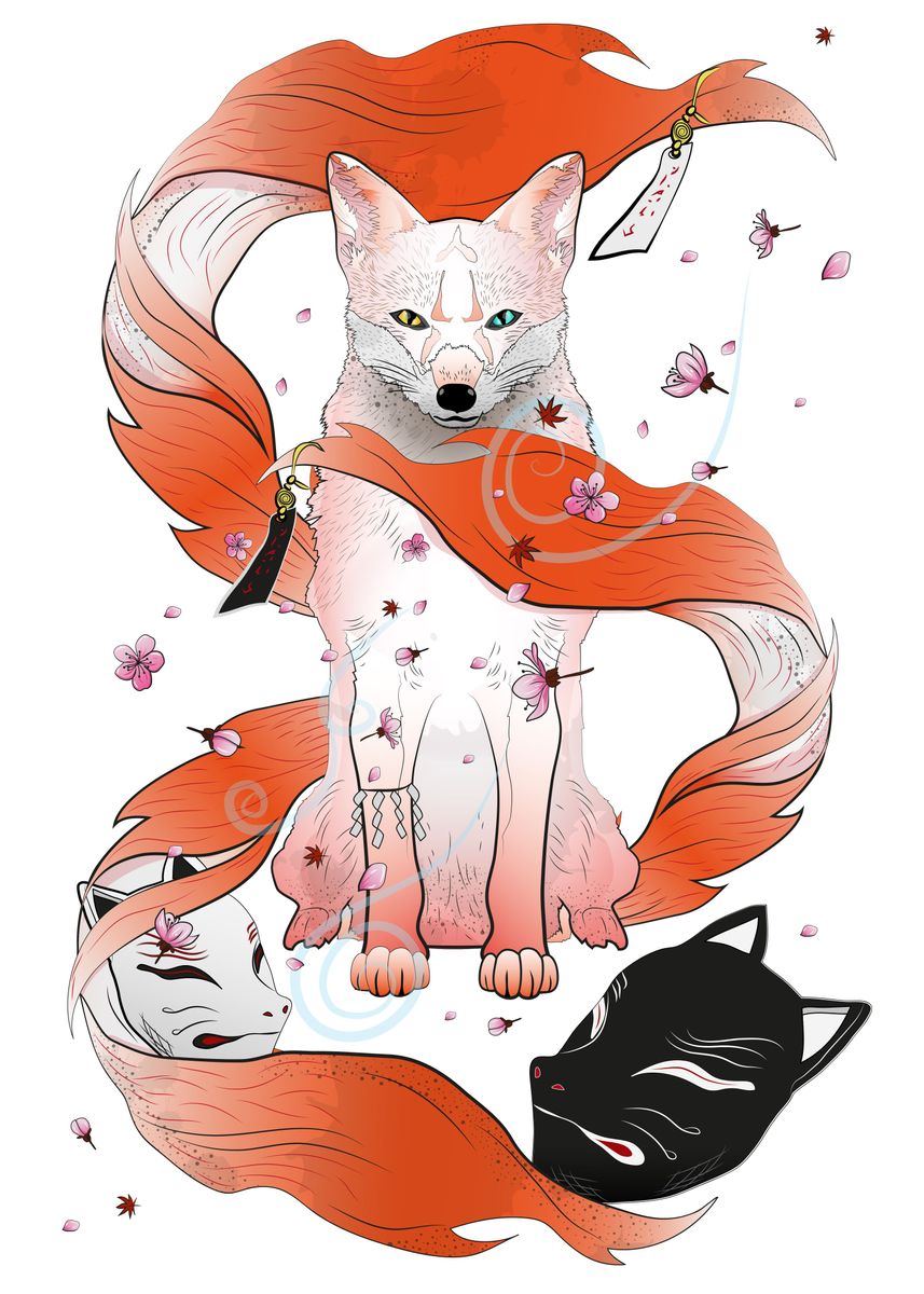 'Kitsune Spirit' Poster, picture, metal print, paint by Noel delMar ...