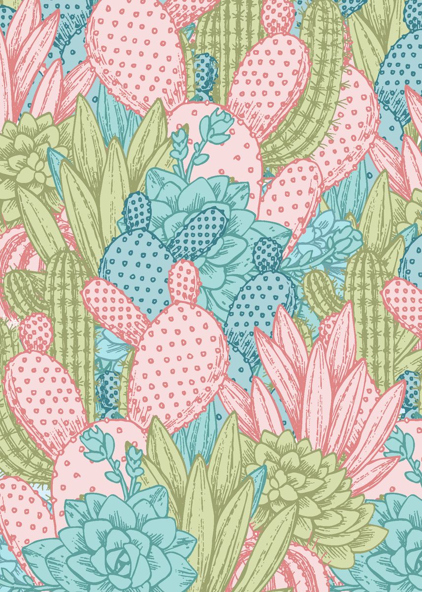 'Pretty colorful succulents pattern. Pastel colors.' Poster by Neli ...