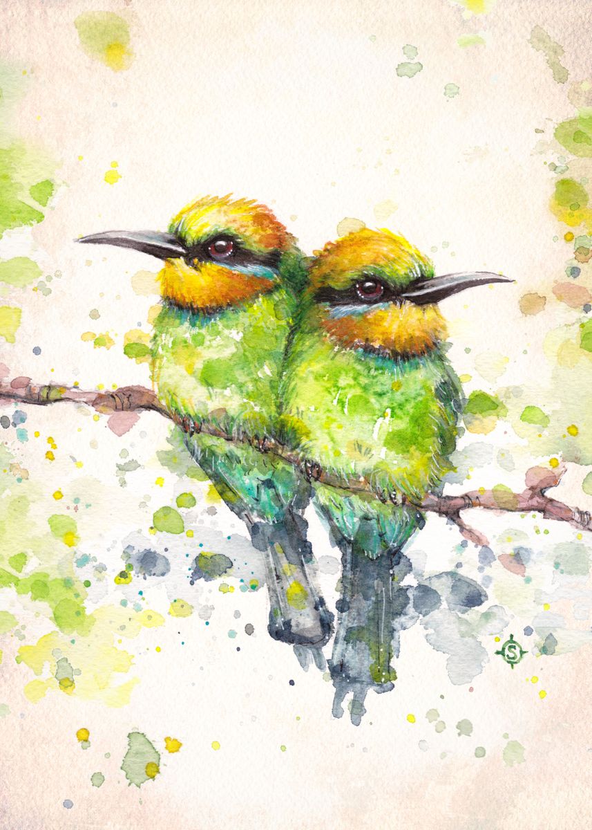 ''Family (Rainbow Bee Eaters)' Water Colour Art' Poster, picture, metal ...