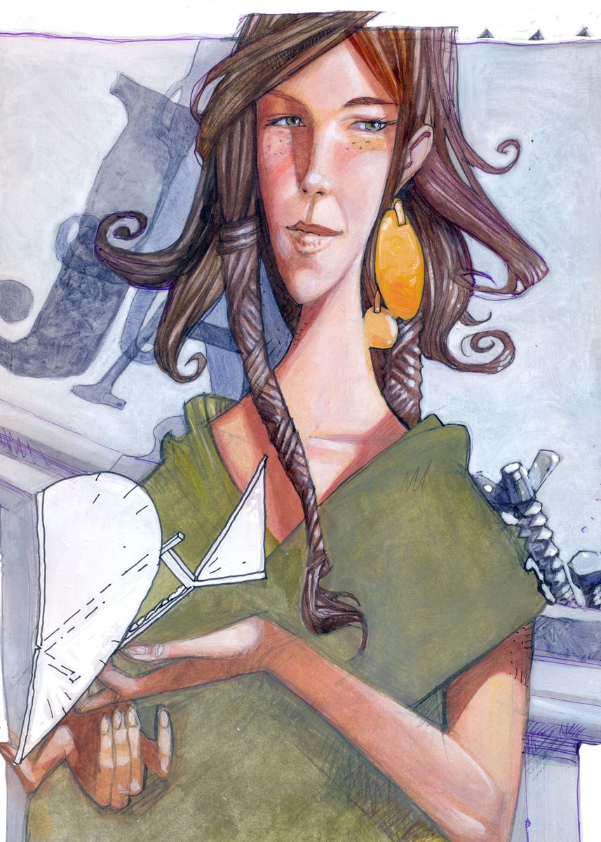 'Portrait of woman with ornithopter' Poster, picture, metal print ...