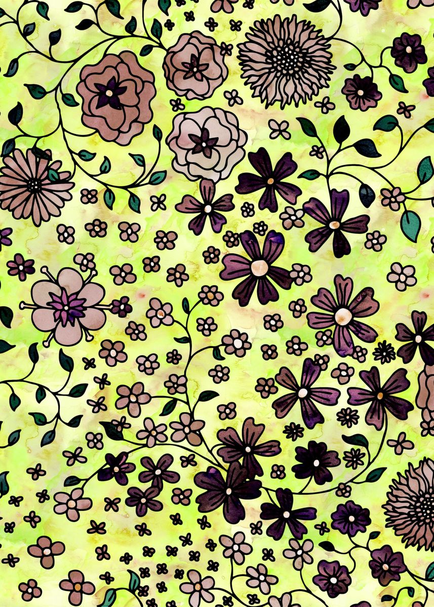 'Brown Small Flowers' Poster by Aloke Design | Displate