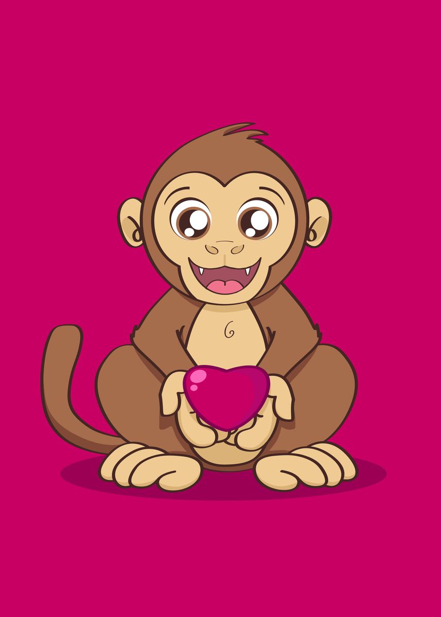'Monkey Love' Poster, picture, metal print, paint by Savousépate | Displate