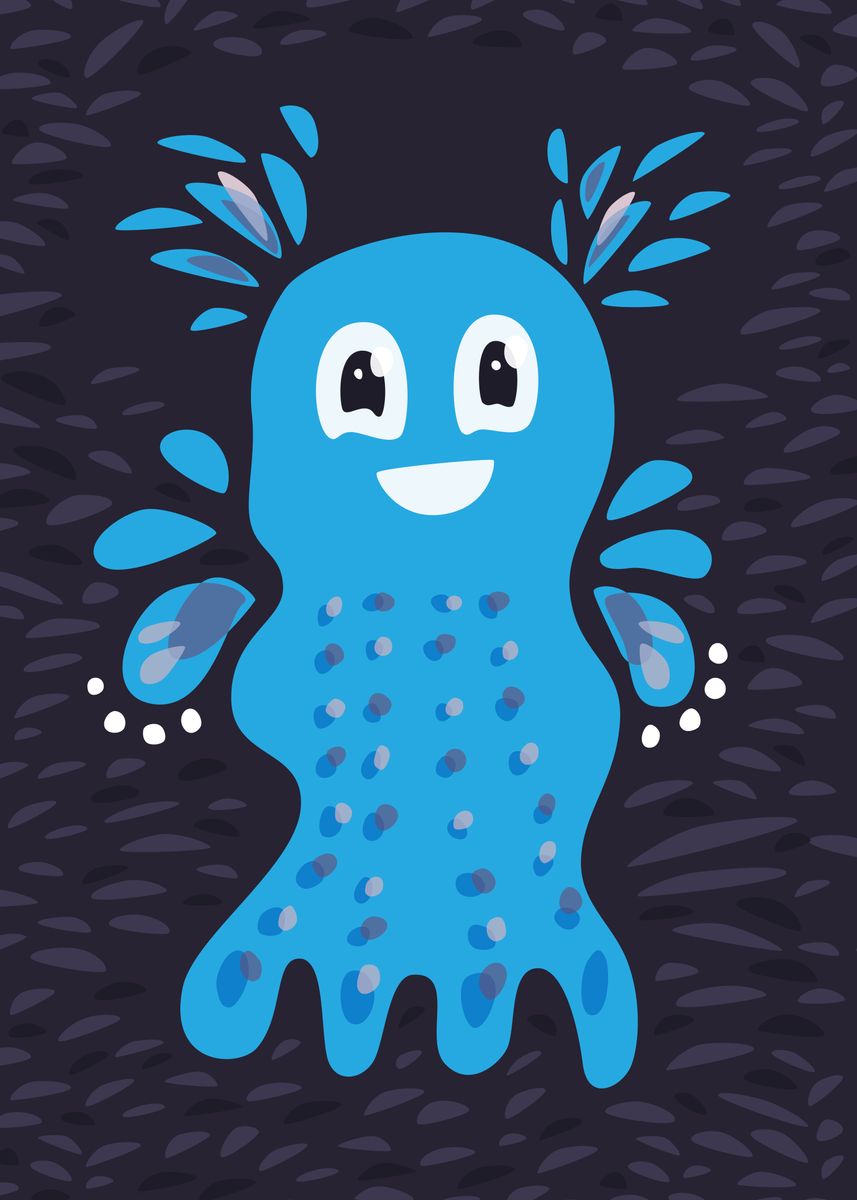 'Cute character illustration with a blue happy sea crea ... ' Poster ...