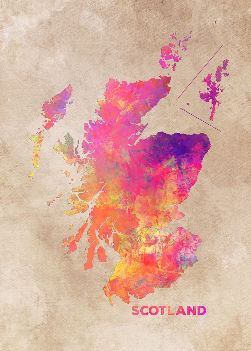 'Scotland map' Poster, picture, metal print, paint by JBJart Justyna ...