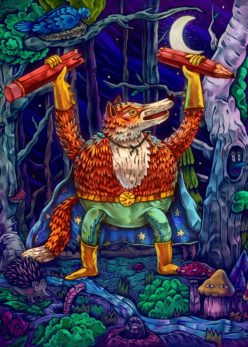 'Magic Fox' Poster, picture, metal print, paint by Alek Morawski | Displate