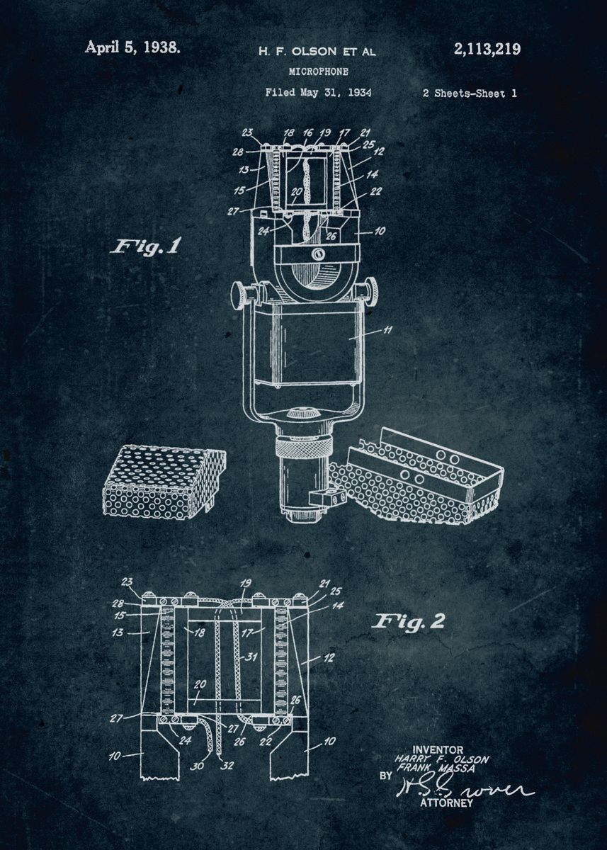 'No032 - 1934 - Microphone - Inventor Harry F. Olson & F ... ' Poster ...