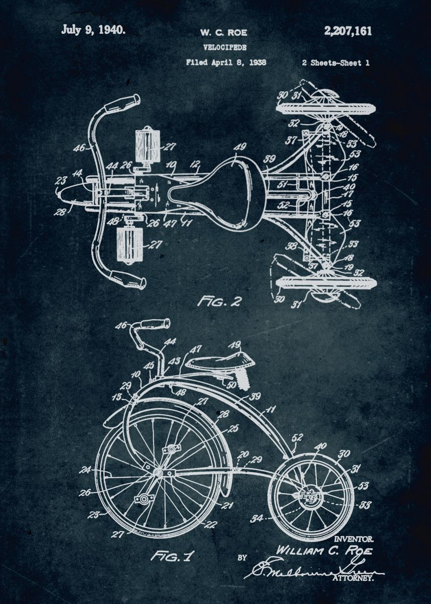 'No048 - 1938 - Velocipede - Inventor William C. Roe' Poster by Xavier ...