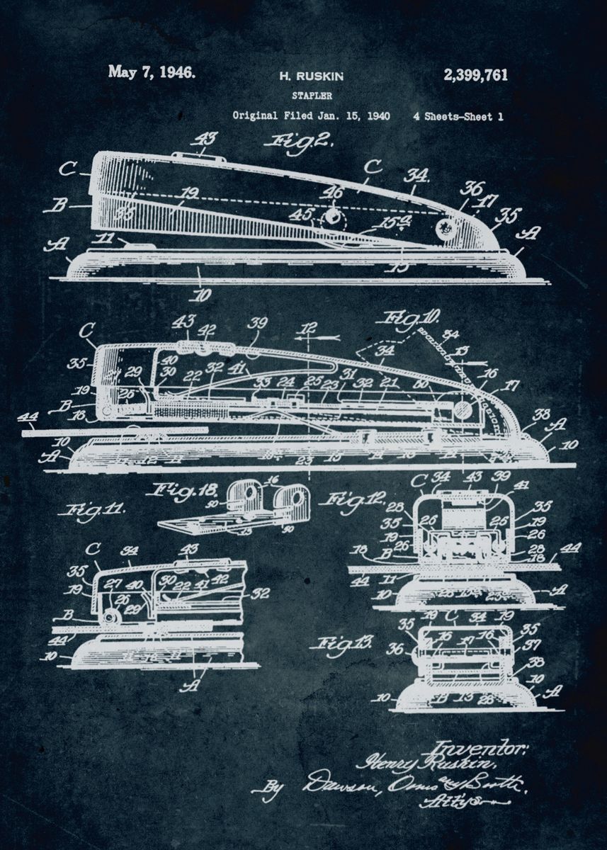 'No072 - 1940 - Stapler - Inventor H Ruskin' Poster, picture, metal ...