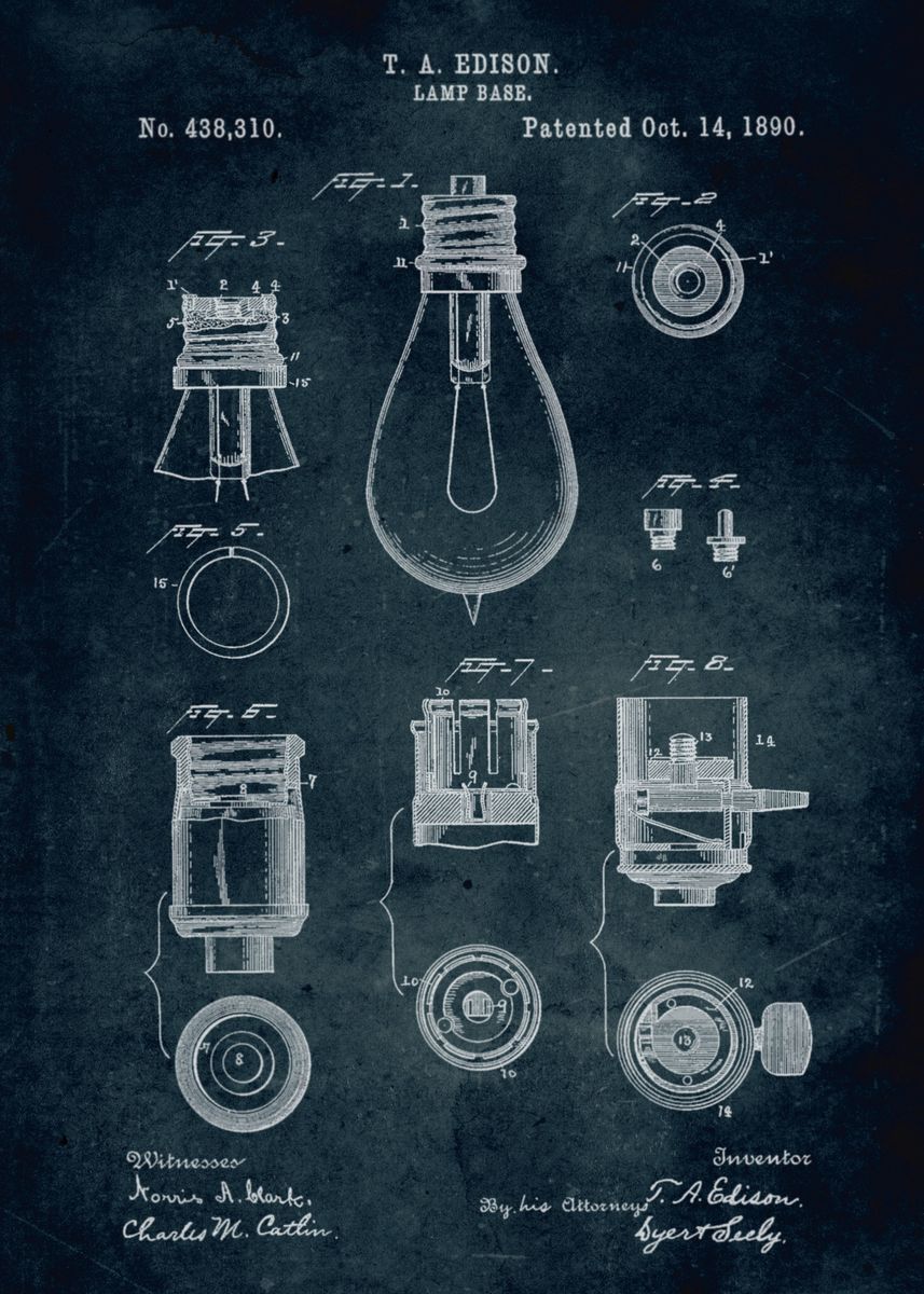 'No093 - 1890 - Lamp base - Inventor Thomas A. Edison' Poster, picture ...