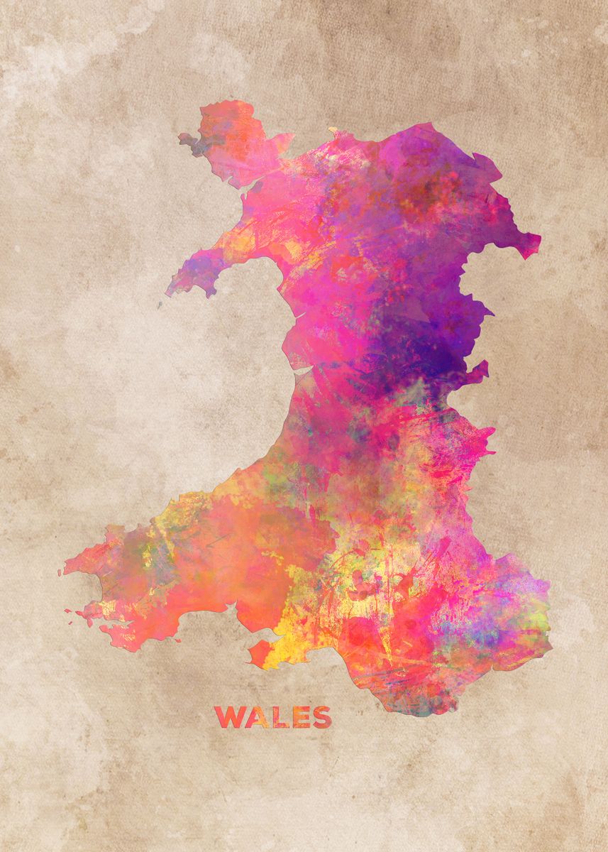 'Wales map' Poster, picture, metal print, paint by JBJart Justyna ...