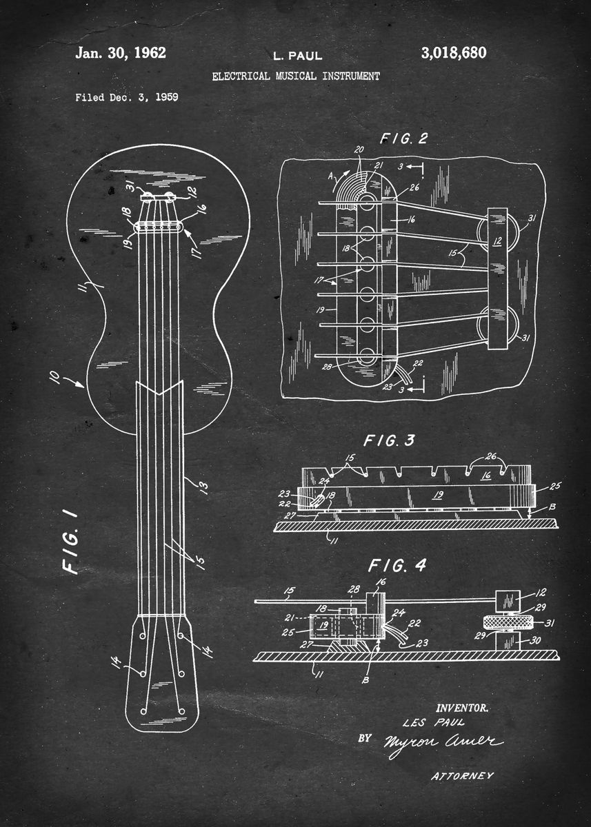 'Electrical Musical Instrument - Patent #3,018,680 by Le ... ' Poster ...