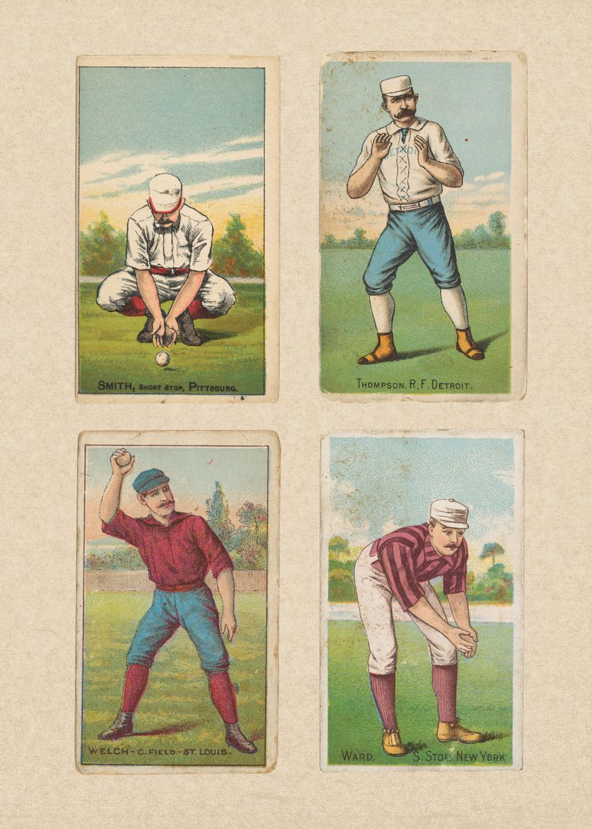 'Collage of vintage baseball cards, 1887' Poster, picture, metal print ...