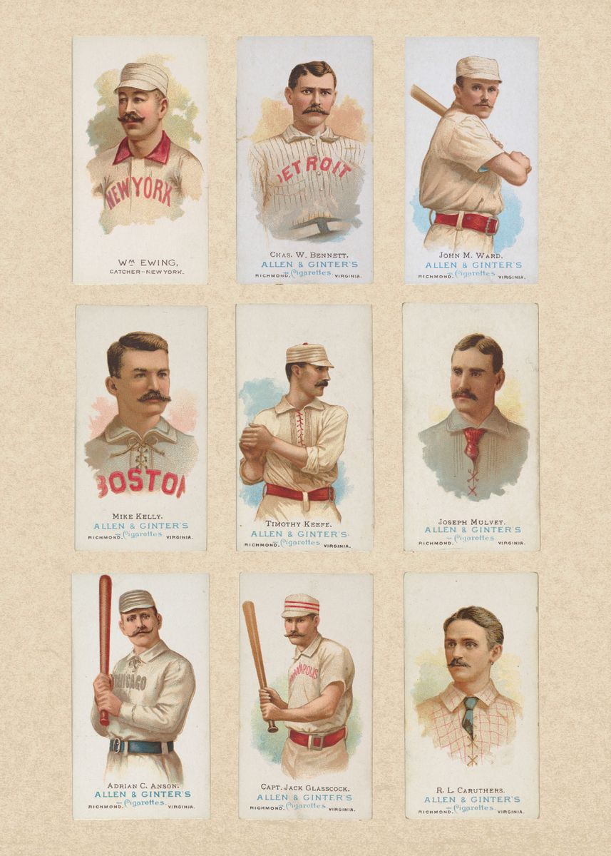 'Collage of vintage baseball cards, 1887' Poster, picture, metal print ...