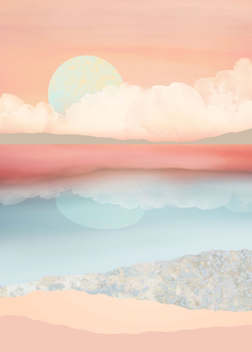 'Mint Moon Beach' Poster, picture, metal print, paint by SpaceFrog ...