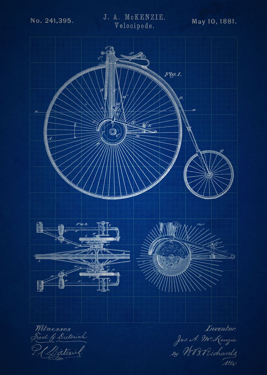 'Velocipede - Patent #241,395 by J. A. McKenzie - 1881' Poster by ...