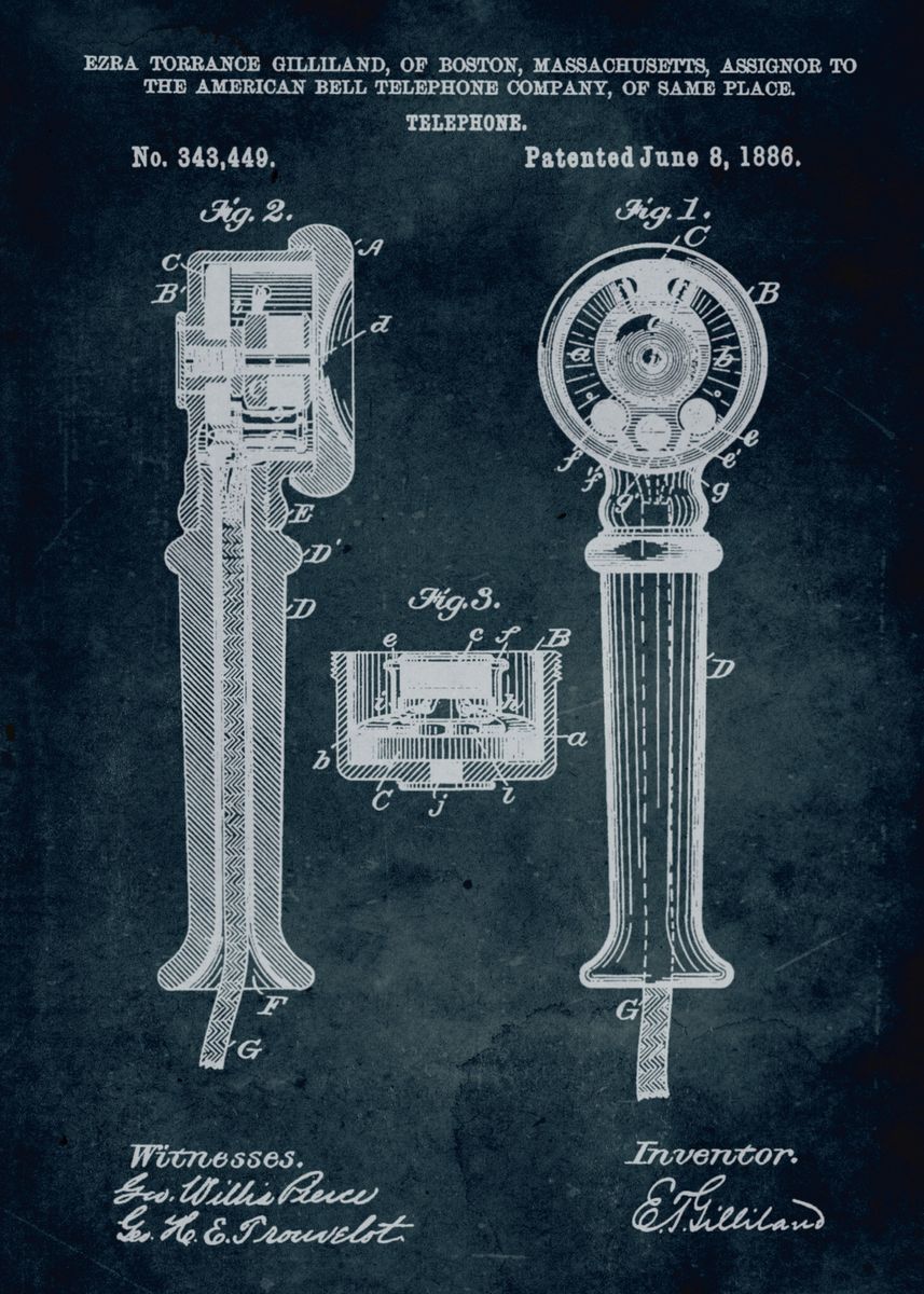 'No282-1886-Telephone-E. Torrance Gilliland' Poster, picture, metal ...