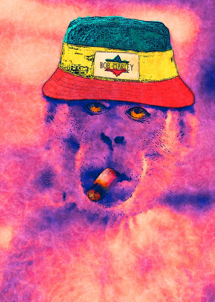 'Rasta monkey with joint ' Poster by VOODOO PRODUCTION | Displate