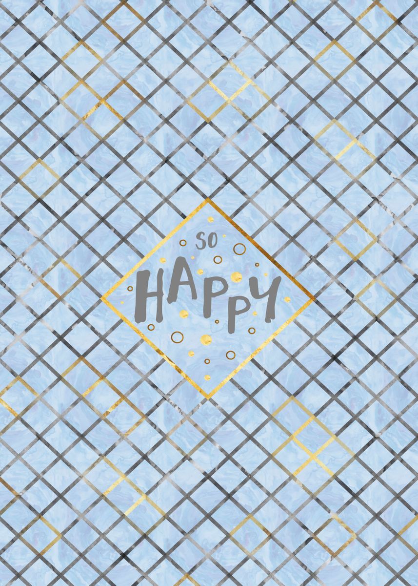 'Text Art SO HAPPY blue' Poster, picture, metal print, paint by Melanie ...