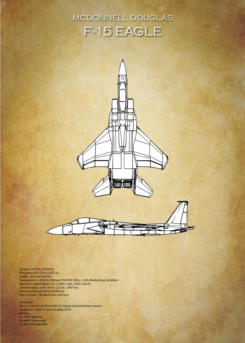 'McDonnell Douglas F-15 Eagle Blueprint' Poster, picture, metal print ...