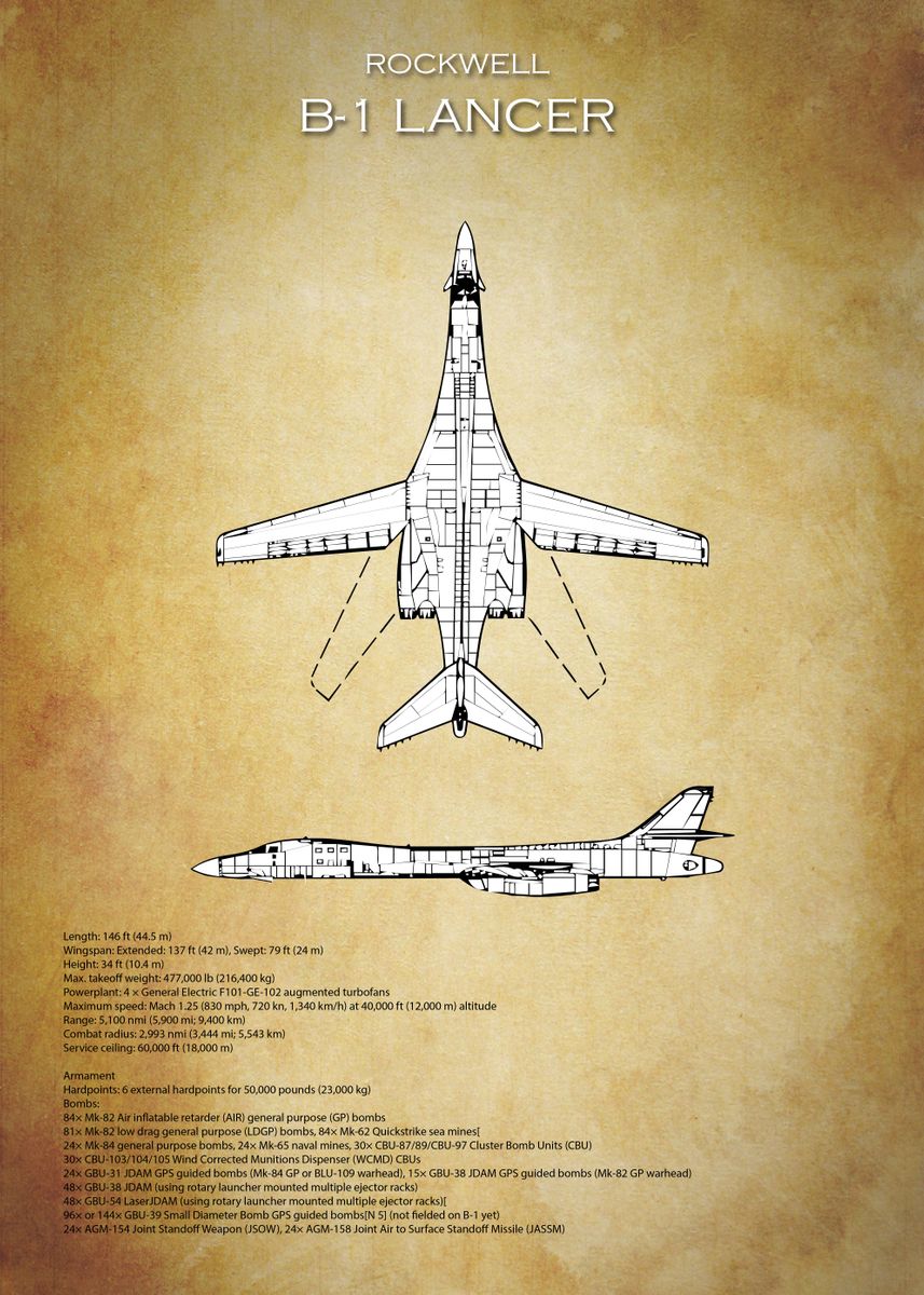 'Rockwell B-1 Lancer Blueprint' Poster, picture, metal print, paint by ...