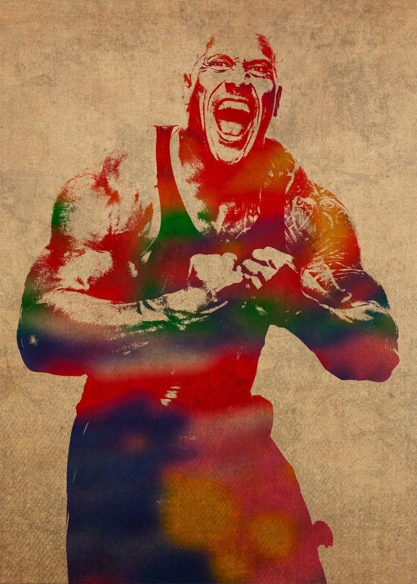 'The Rock Dwayne Johnson Watercolor Portrait' Poster, picture, metal ...