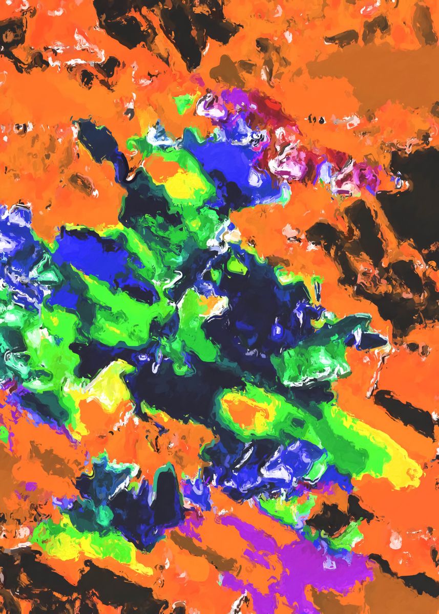 'psychedelic splash painting abstract texture in br' Poster, picture ...