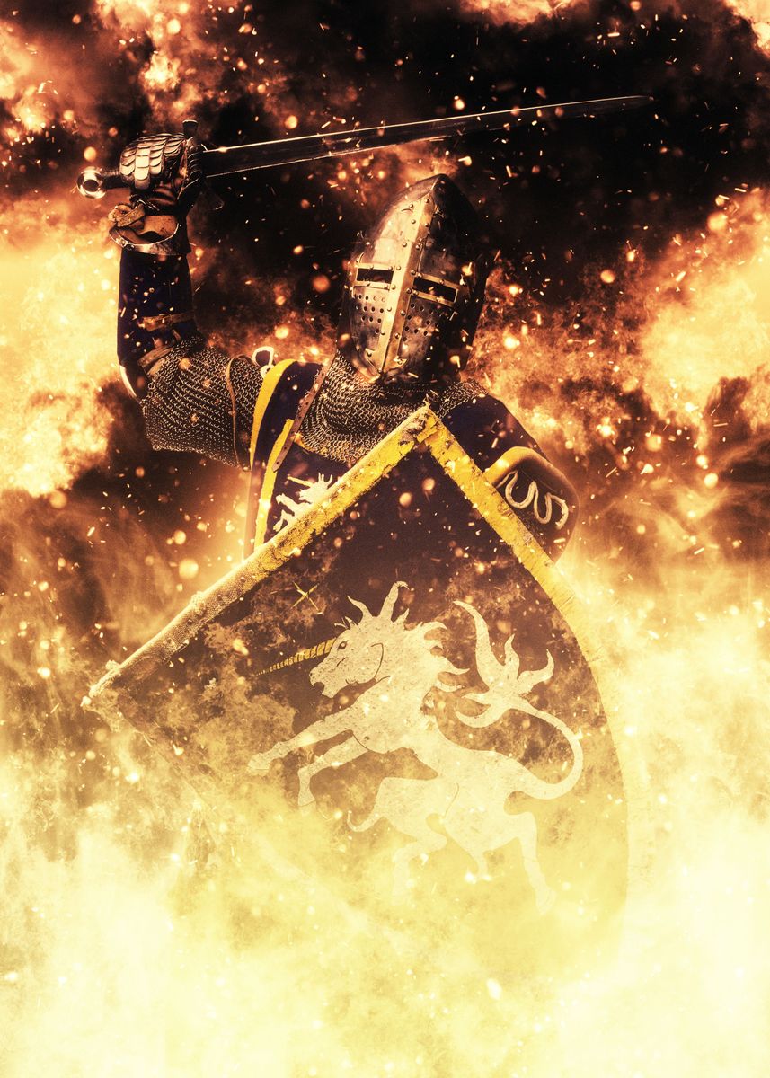'Fiery Medieval Knight' Poster, picture, metal print, paint by Cornel ...