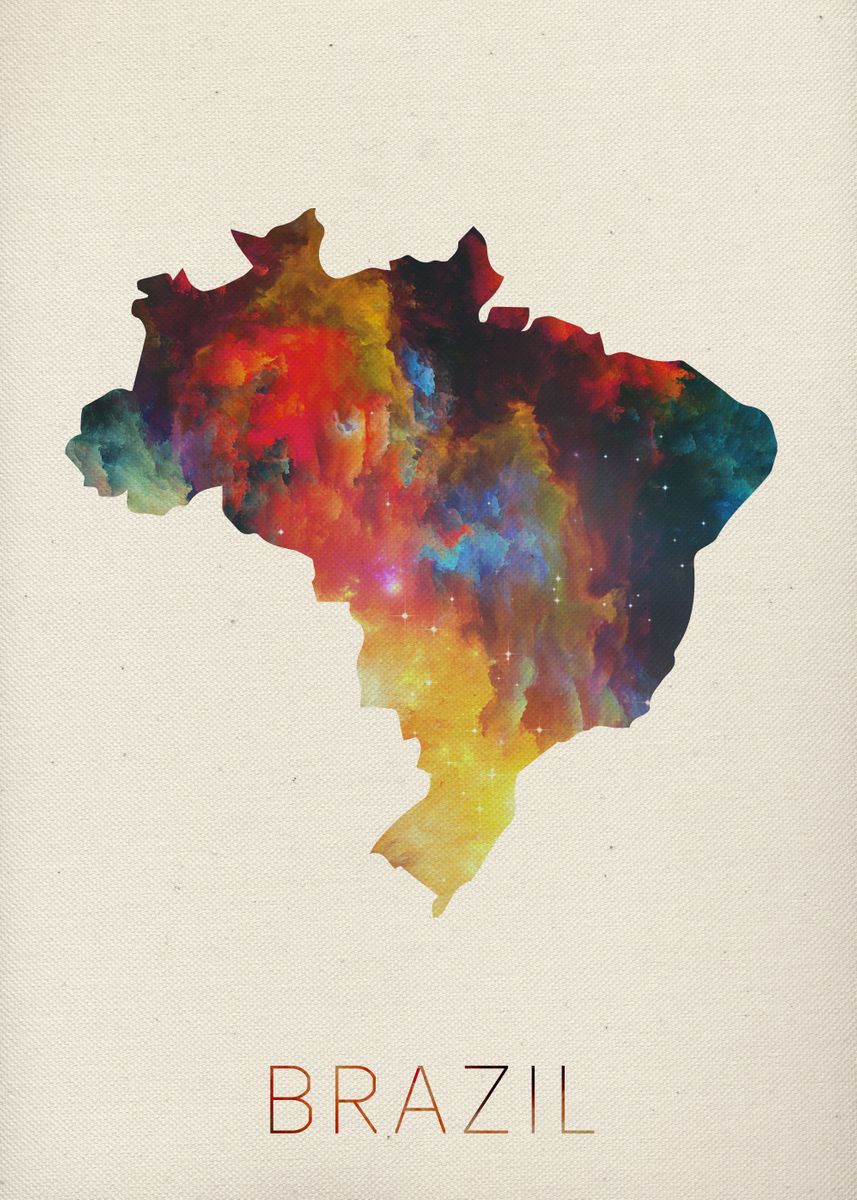 'Brazil Watercolor Map' Poster, picture, metal print, paint by Design ...