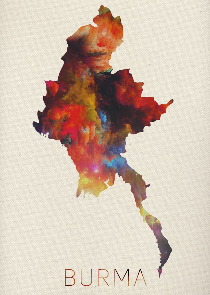 'Burma Watercolor Map' Poster, picture, metal print, paint by Design ...