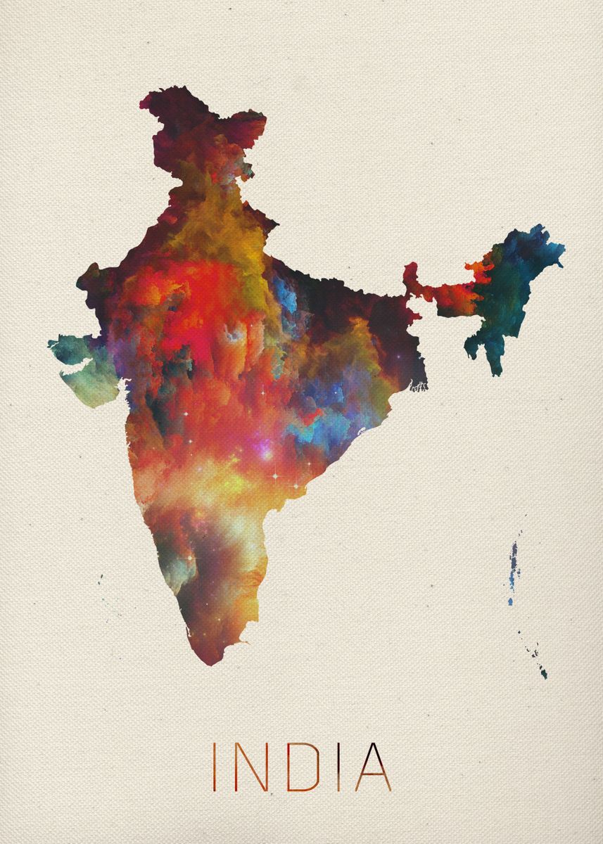 'India Watercolor Map' Poster, picture, metal print, paint by Design ...