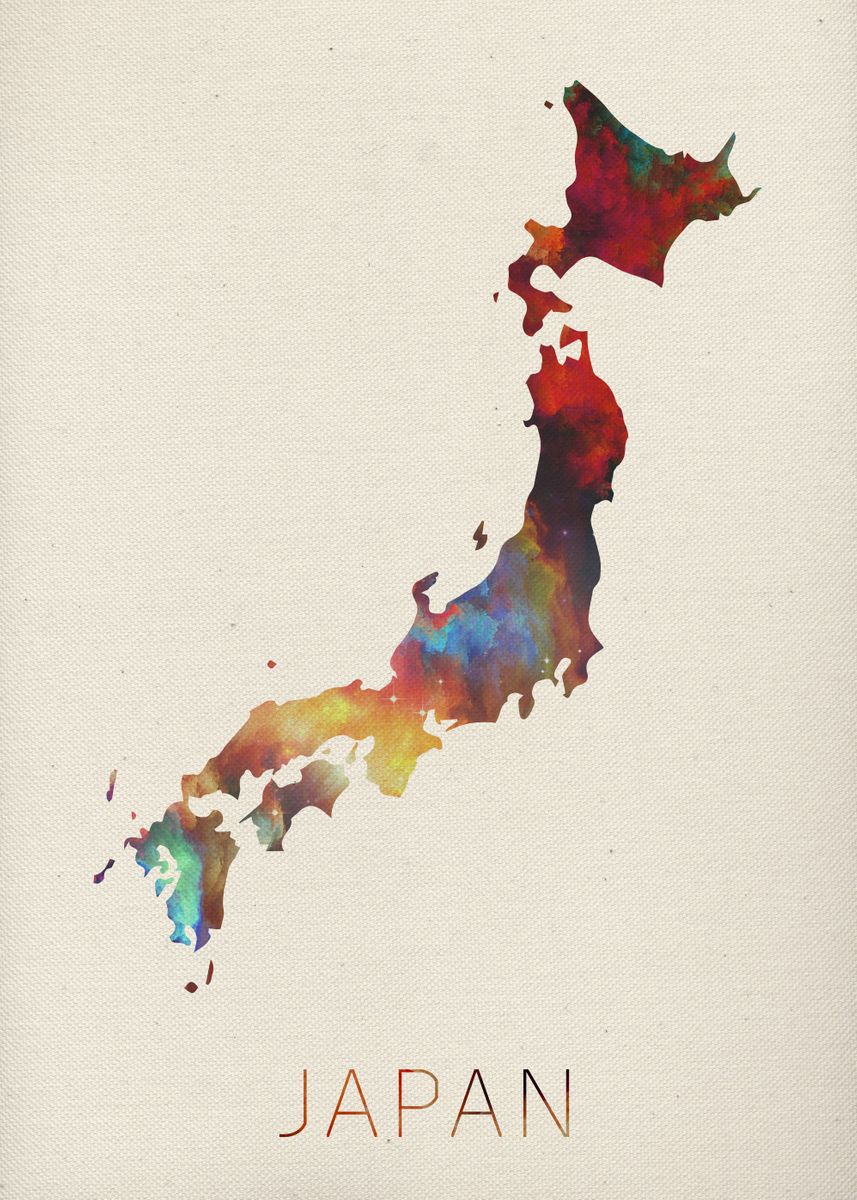 'Japan Watercolor Map' Poster, picture, metal print, paint by Design ...