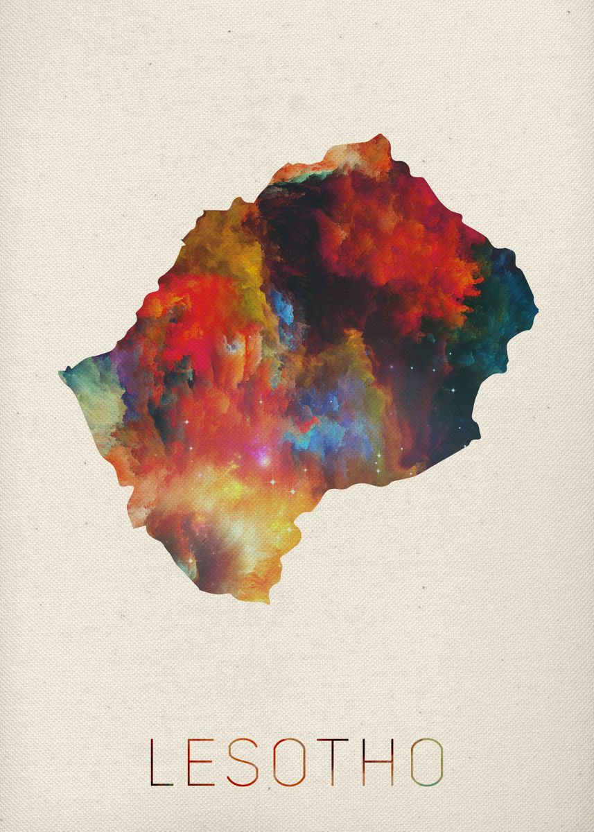 'Lesotho Watercolor Map' Poster, picture, metal print, paint by Design ...
