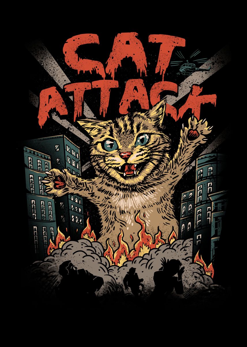 'Cat Attack' Poster, picture, metal print, paint by vp trinidad | Displate