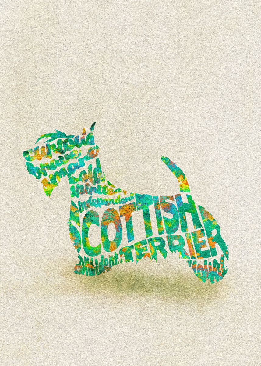 'Scottish Terrier Dog Typo' Poster, picture, metal print, paint by ...