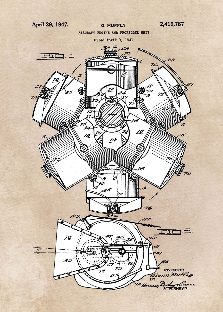 'patent art Muffly Aircraft engine 1941' Poster, picture, metal print ...