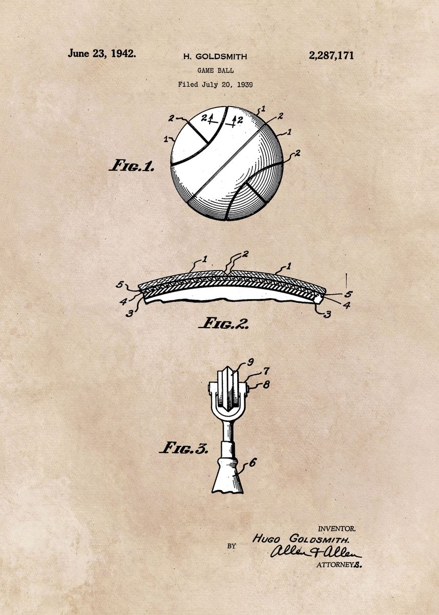 'patent art Goldsmith Game ball 1939' Poster, picture, metal print ...
