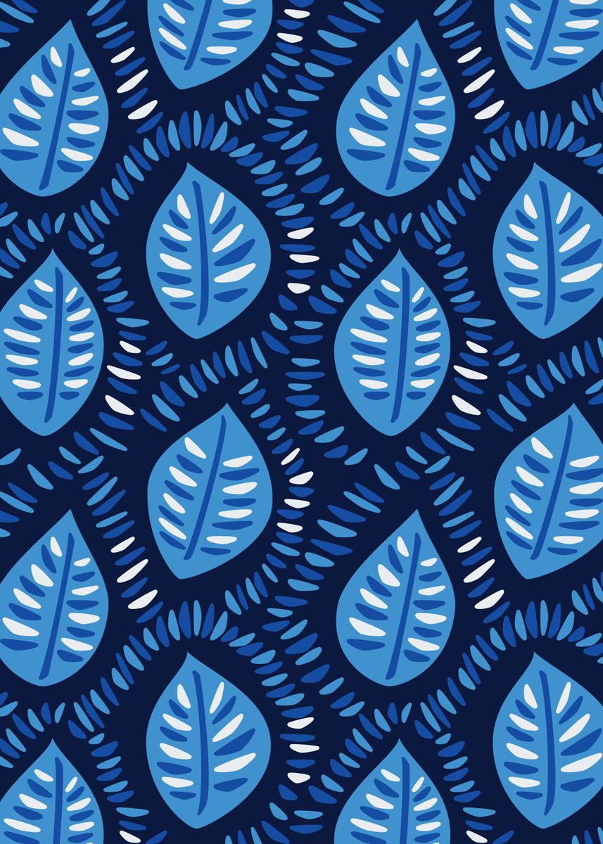 'Pretty Decorative Blue Leaves Pattern' Poster, picture, metal print ...