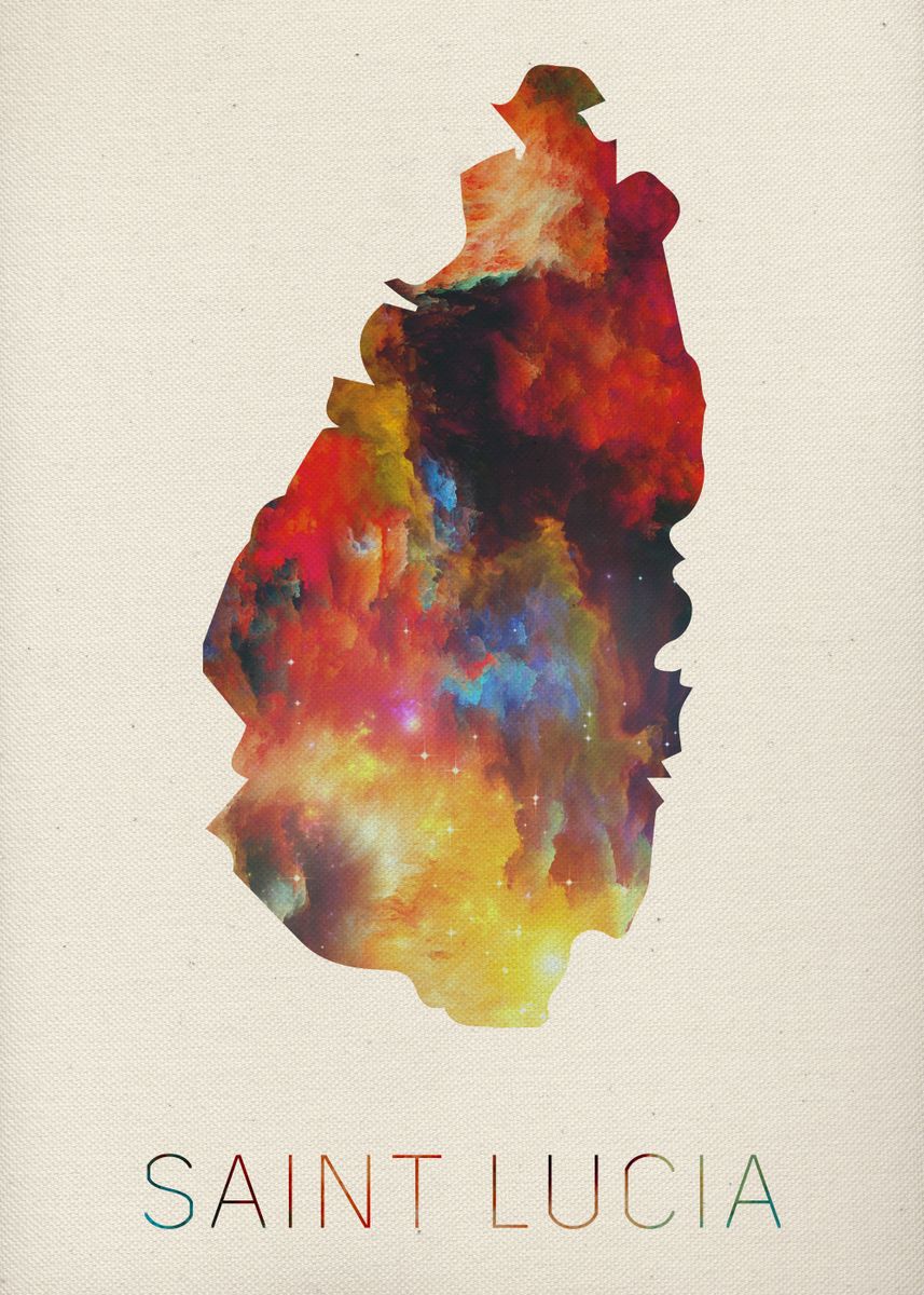 'Saint Lucia Watercolor Map' Poster, picture, metal print, paint by ...