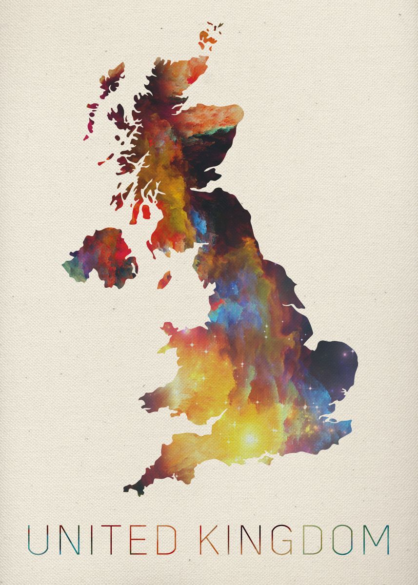 'United Kingdom Watercolor Map' Poster, picture, metal print, paint by ...