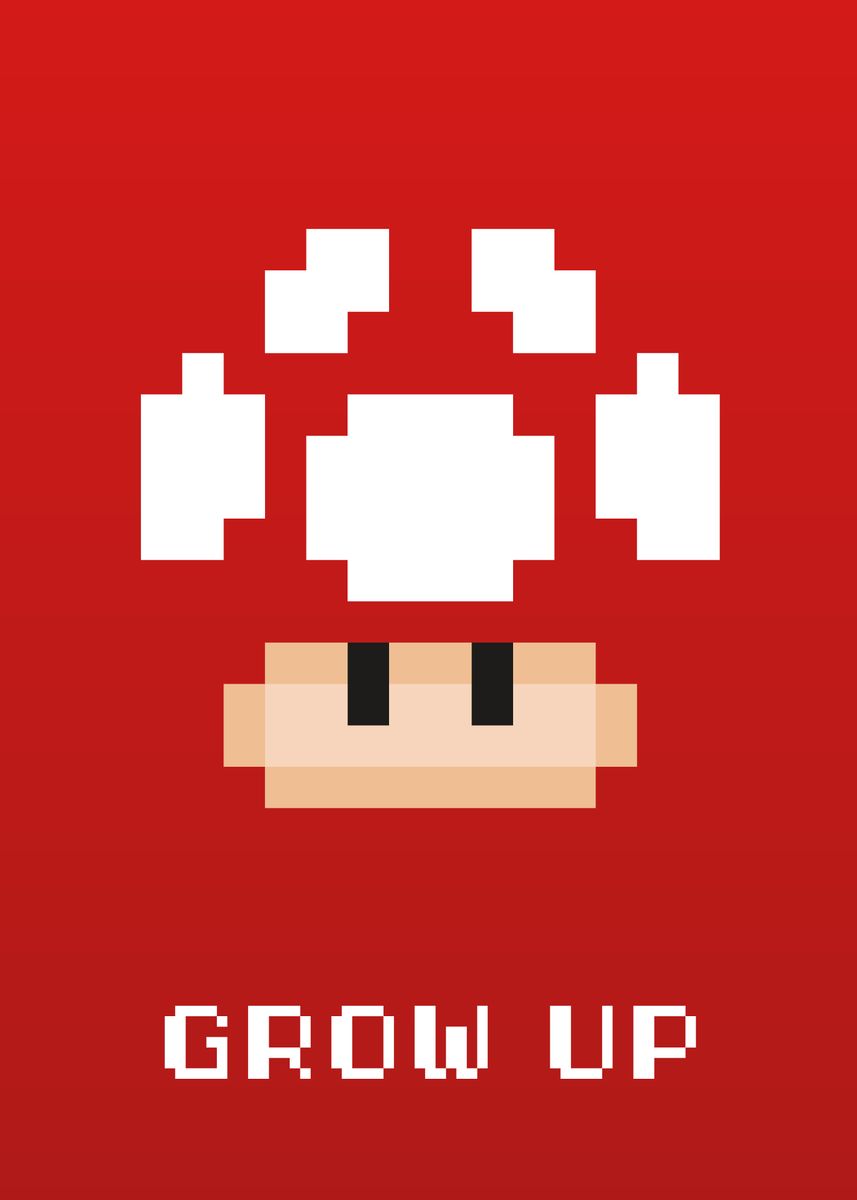 'Mario Bros - Red Mushroom Pixel' Poster, picture, metal print, paint ...