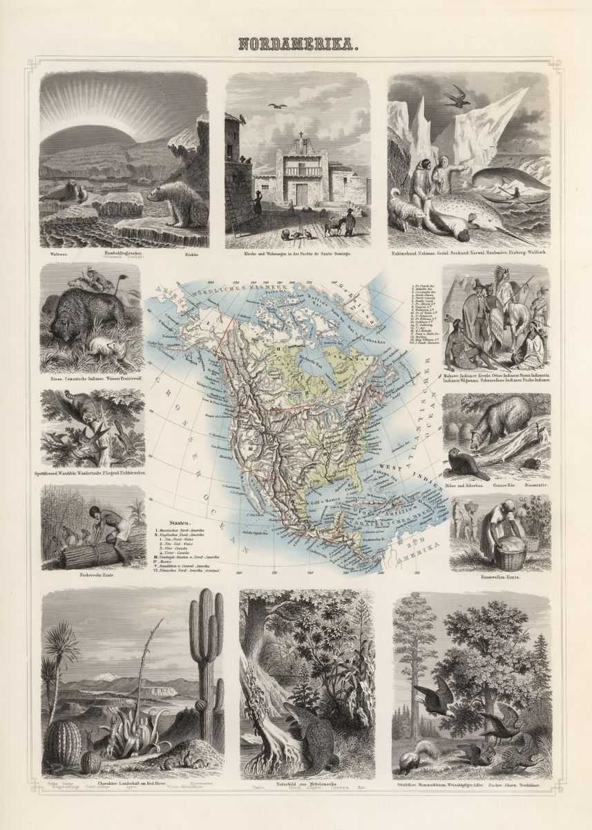'North America vintage map - 1863' Poster, picture, metal print, paint ...