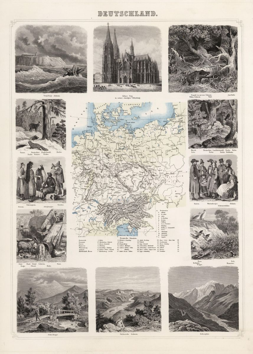 'Germany vintage map - 1863' Poster, picture, metal print, paint by ...