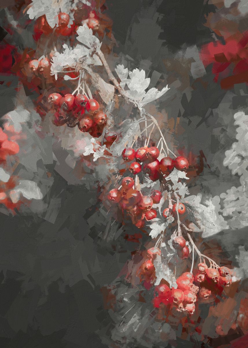 'berry in autumn on tree' Poster, picture, metal print, paint by ...
