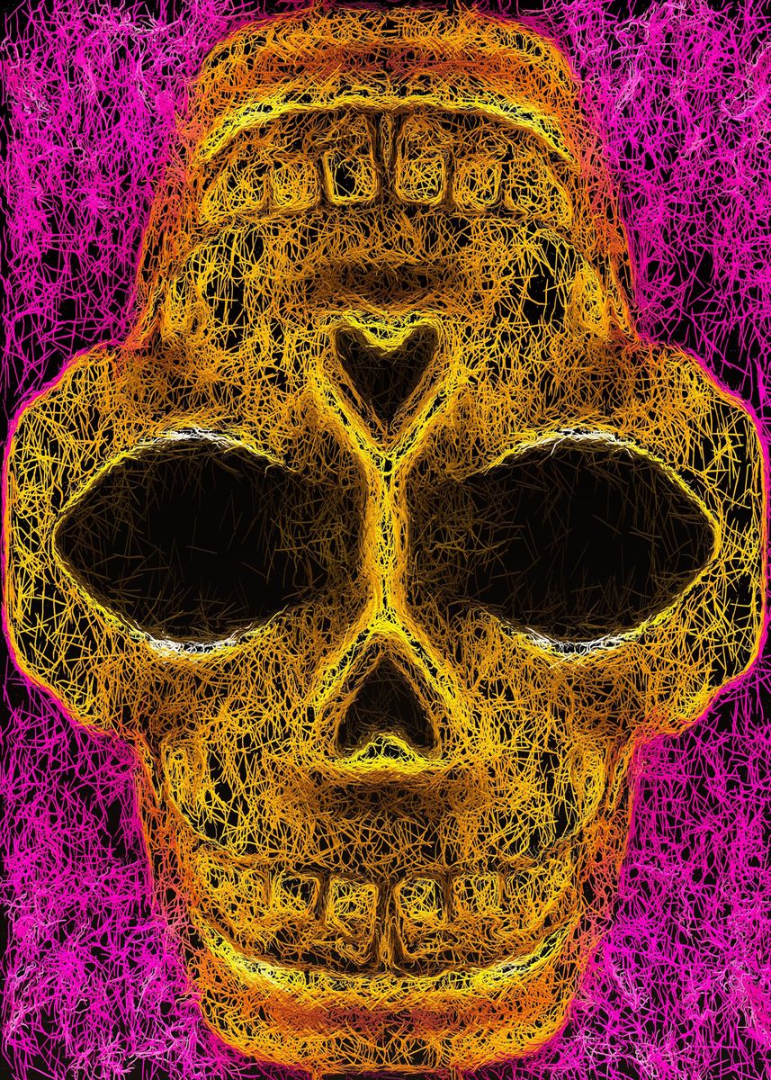 'psychedelic rotten skull with pink background' Poster, picture, metal ...