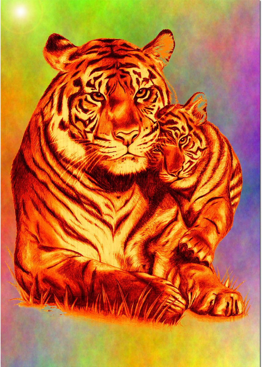 'Tiger & Cub' Poster, picture, metal print, paint by Kaylee Powell ...