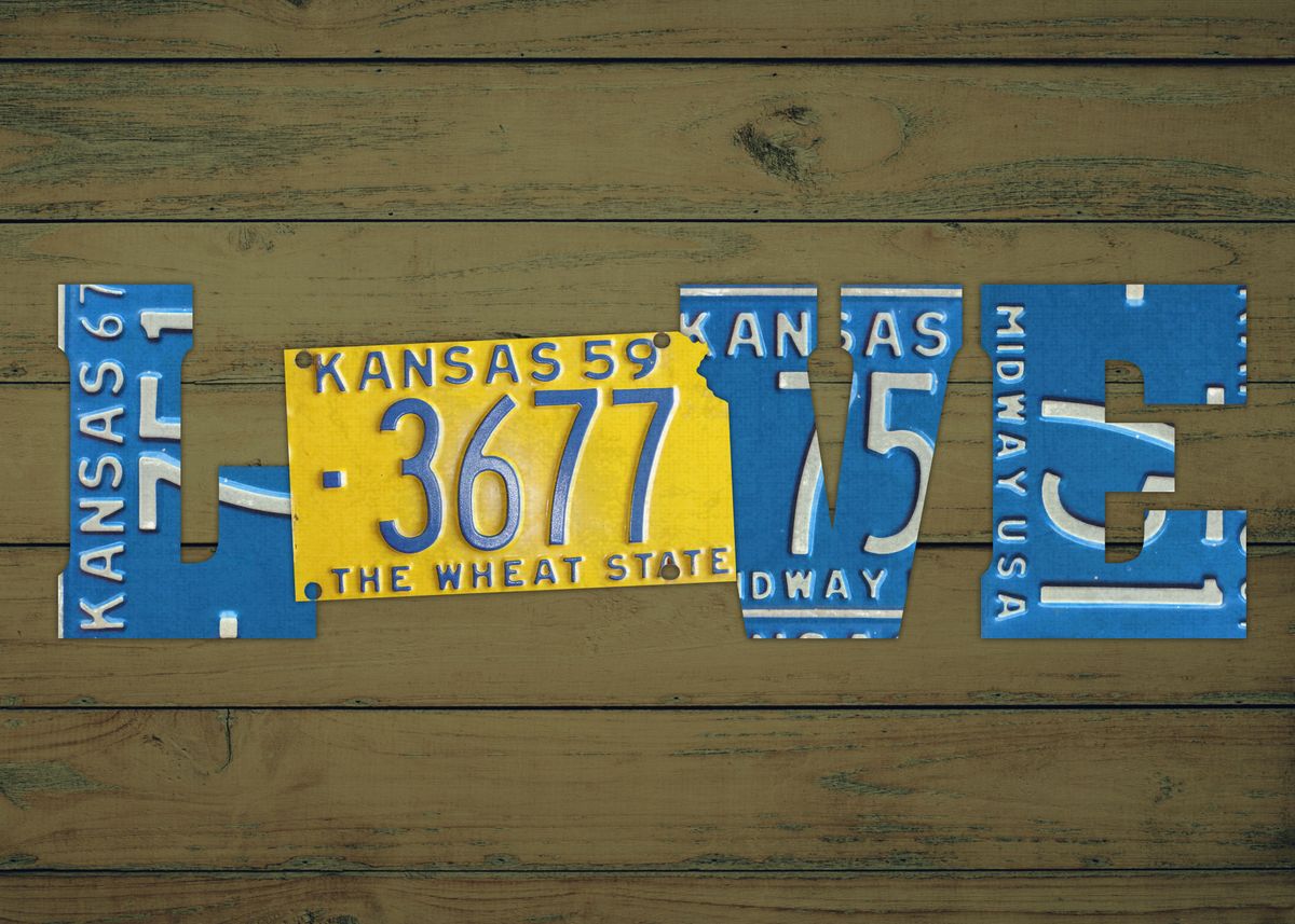 'Kansas State Love Heart License Plates Art Phrase' Poster by Design ...