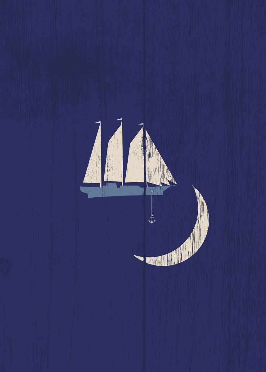'Ship on the moon' Poster, picture, metal print, paint by Ariadna S. C ...
