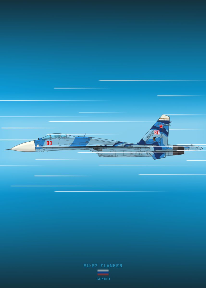 'Su-27 Flanker' Poster, picture, metal print, paint by Iwoko | Displate